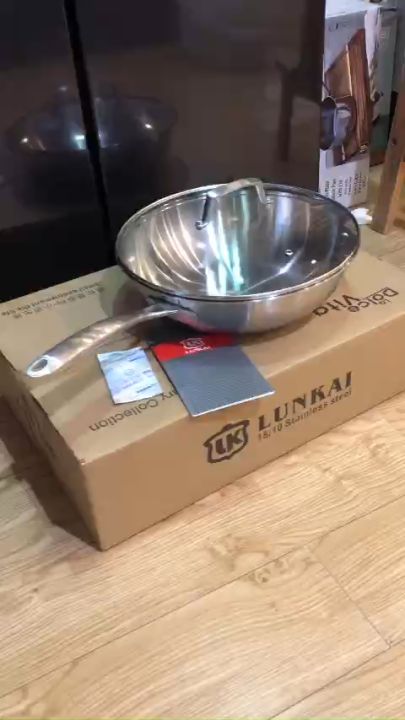 Chảo Inox 18/10 Sâu Lòng Lunkai Đúc Nguyên Khối Kèm Nắp Kính Size 30cm ...