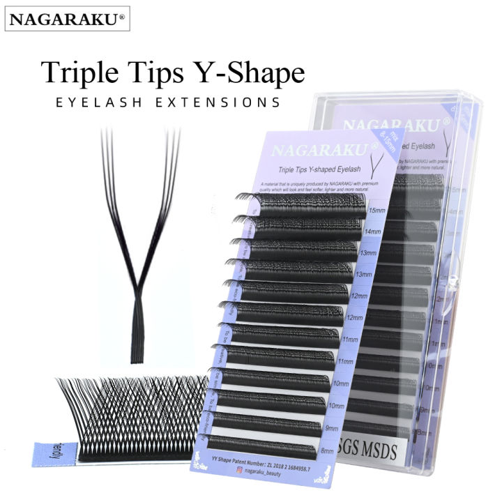 NAGARAKU Three Split Tips Triple Top YY Shape Interlaced Root Eyelash ...