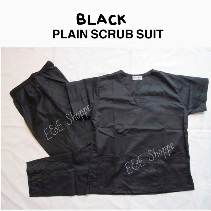 SCRUB SUIT Set-UNISEX (BLACK Plain) | Lazada PH