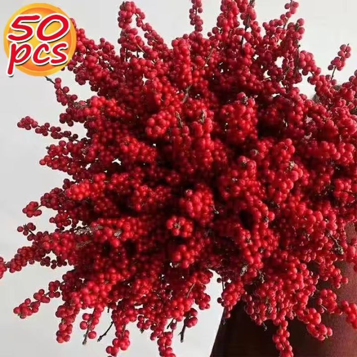 【Hibeautylife】50Pcs Christmas Red Berries Artificial Red Berries Stems ...