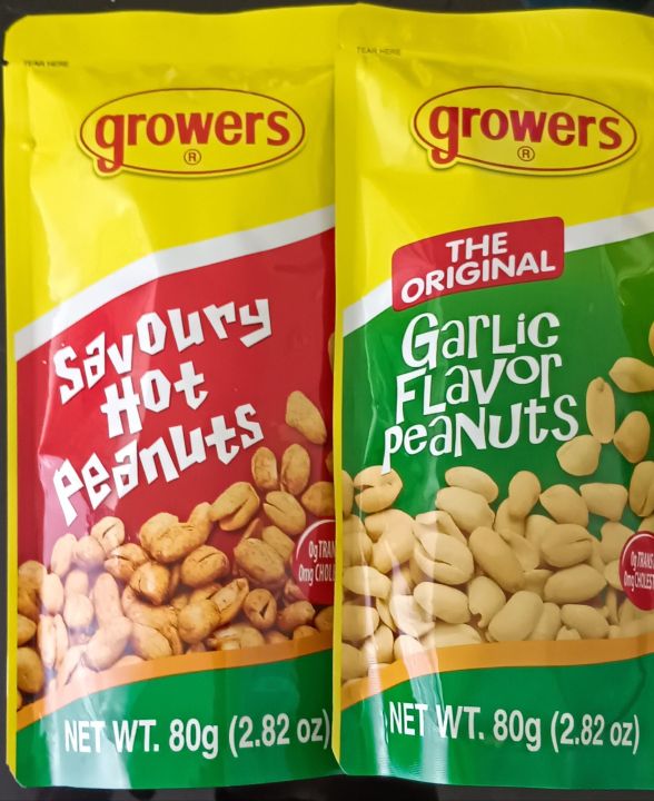 Growers Garlic Flavor Peanuts 80g + Growers Savoury Hot Peanuts 80g ...