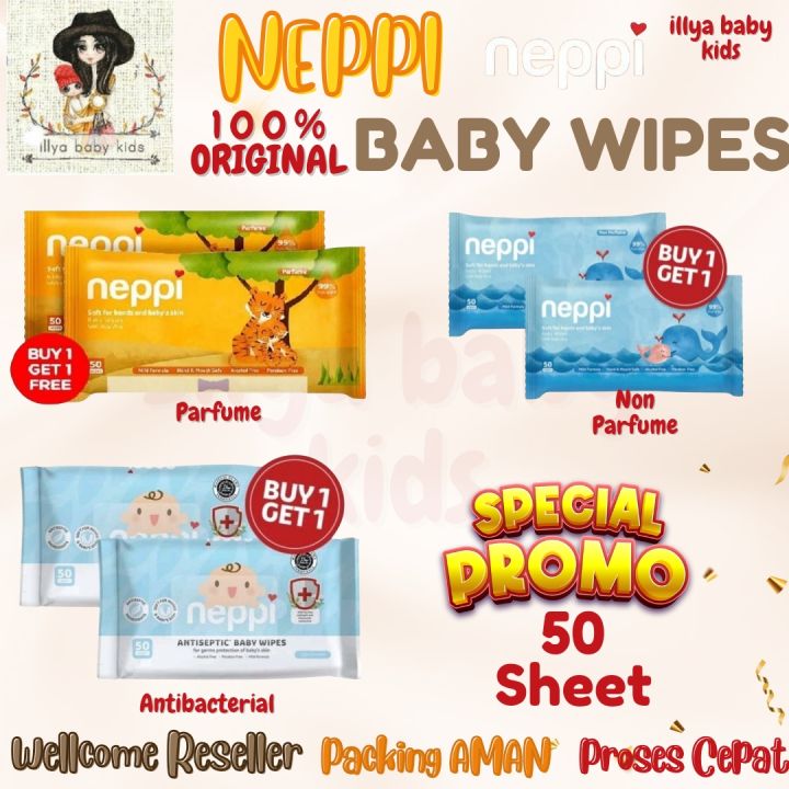 Promo Buy 1 Get 1 free - Tisu Basah Neppi Baby Wipes isi 50 pcs ...