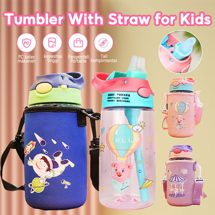Children's Straw Cup 480ml /600ml Cartoon Cute Kids Boy and Girls Spill-Proof Tumbler Bottle ...