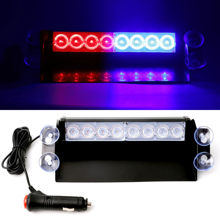Red Blue 8 LED Warning Strobe Lights with Suction Cup 12V Car Emergency ...