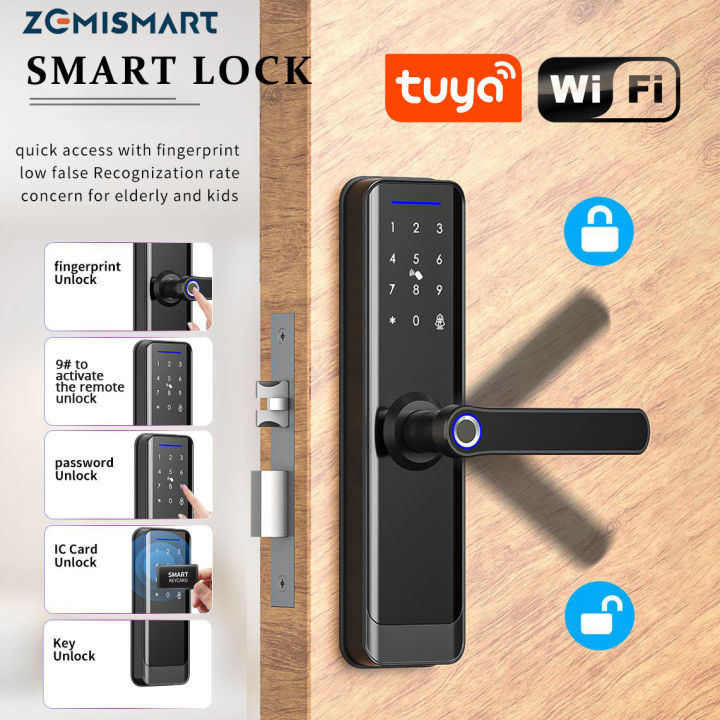Zemismart Zigbee Smart Digital Intelligent Door Lock Fingerprint IC Card Key Password Unlock ...