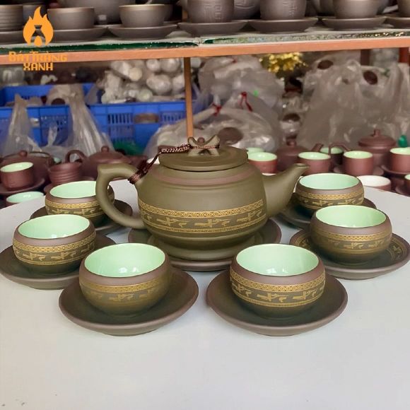 Ấm Chén Tử Sa Bát Tràng - Trống Đồng Lạc Việt Xanh Rêu 350ml (video ...