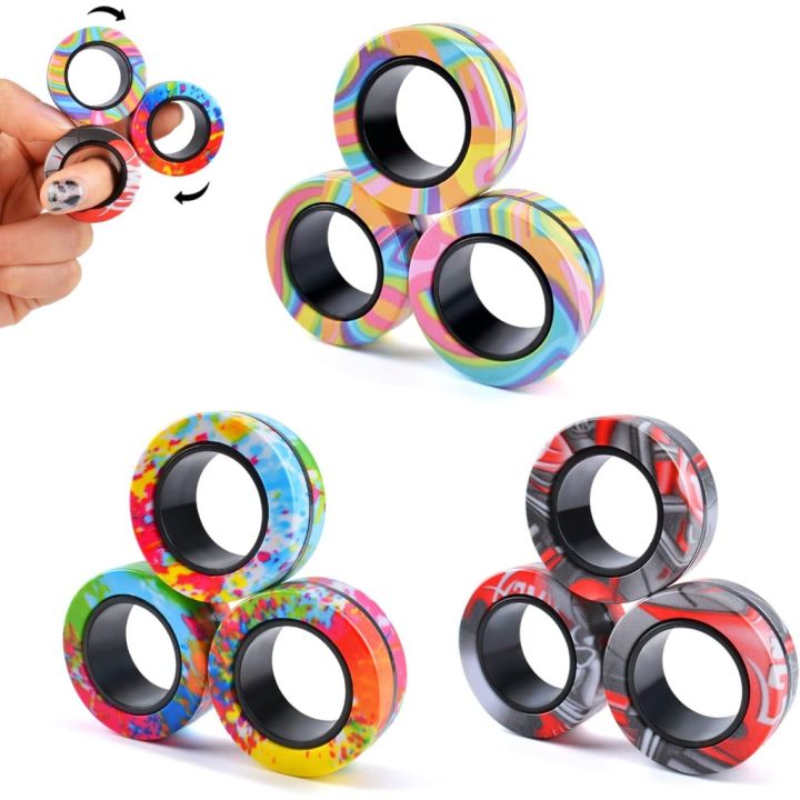 3PCS Fingertip Magnetic Rings Colorful Relief Fidget Toys Set for Adult ...