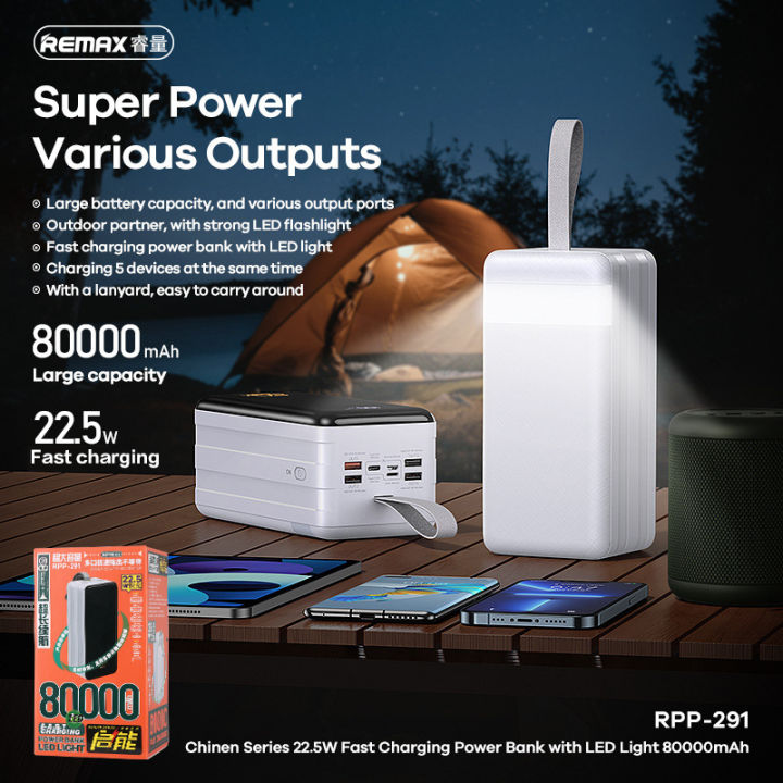 Remax 80000mAh Power Bank 22.5W PD QC 5 Output Ports Large Capacity LED ...