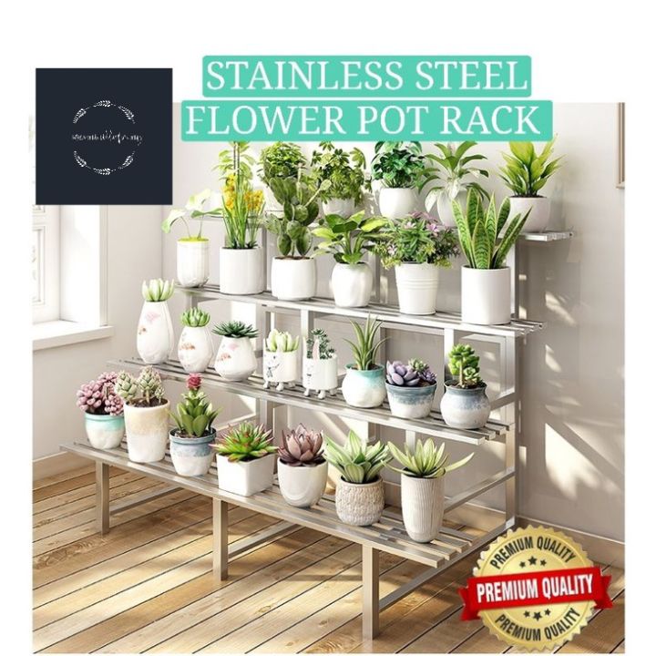 Plant Rack Ladder Balcony Stainless Steel Flower Pot Stand Indoor ...