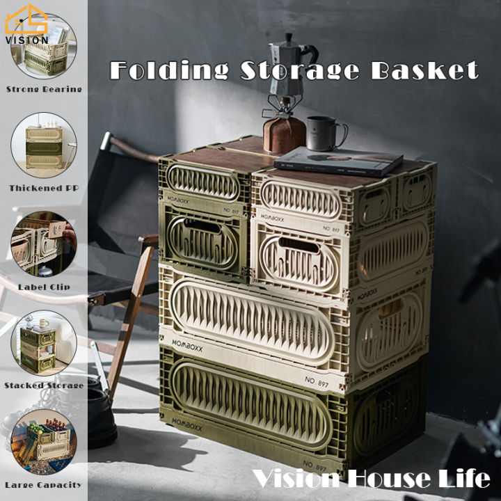 Vision 1Pcs Foldable Wood Board Storage Box with Label Clip Stackable ...