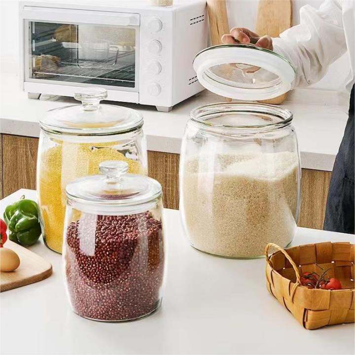 glass rice dispenser 10 kilos/5kg/25kg storage container jars with lid ...