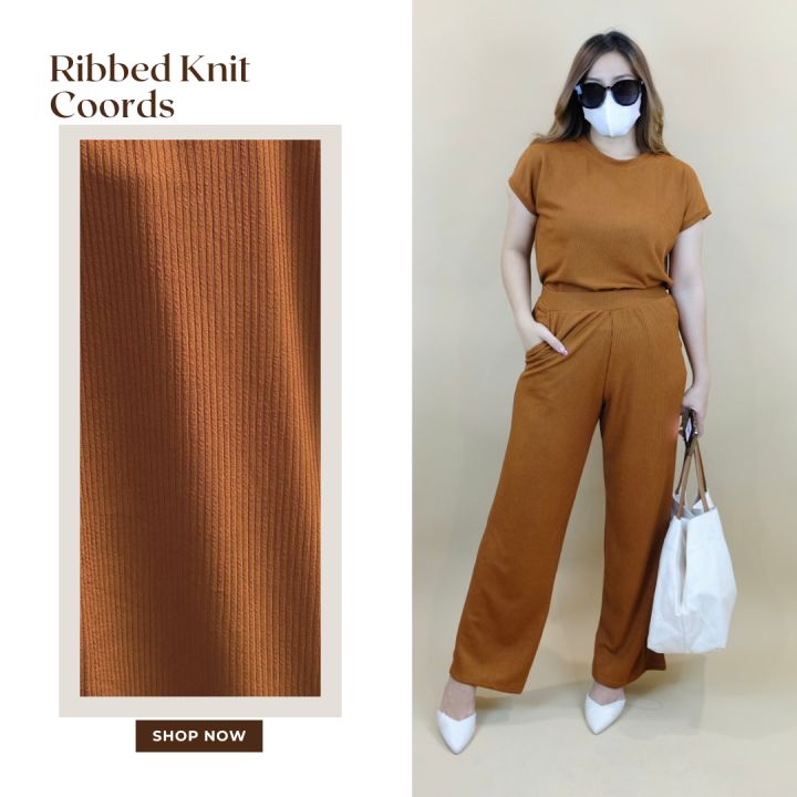 RIBBED KNIT COORDS PANTS AND BLOUSE SET (FREESIZE) | Lazada PH
