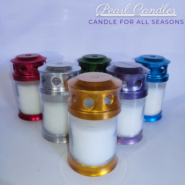 GC35 Windproof Glass White Candle with Colored Lid/Cover (25hrs burn ...