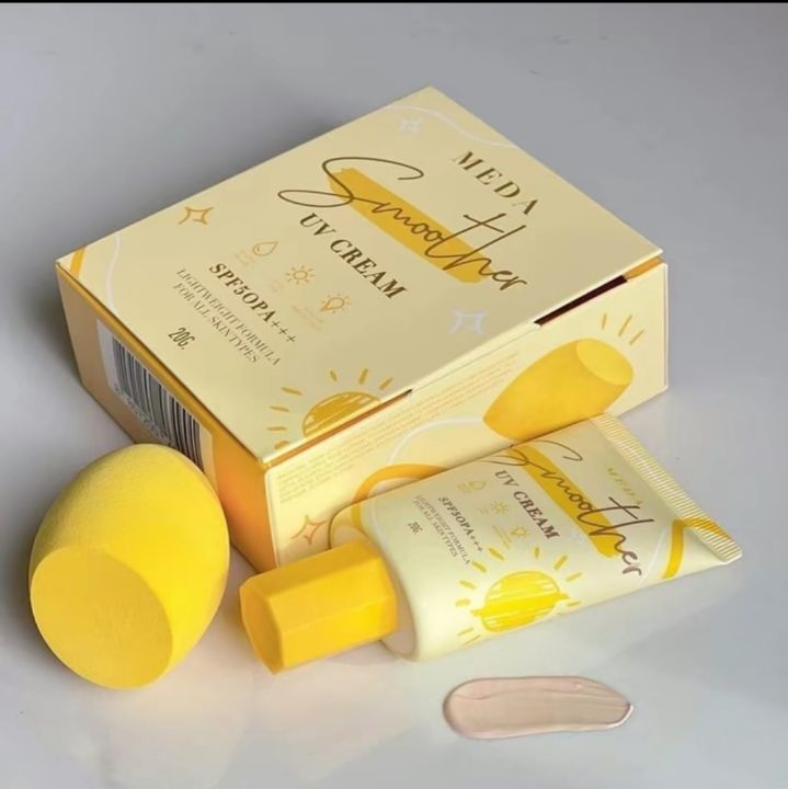 กันแดด มีด้า MEDA Smoother UV Cream SPF50PA++ กันแดดมีด้า + พัฟไข่ ...