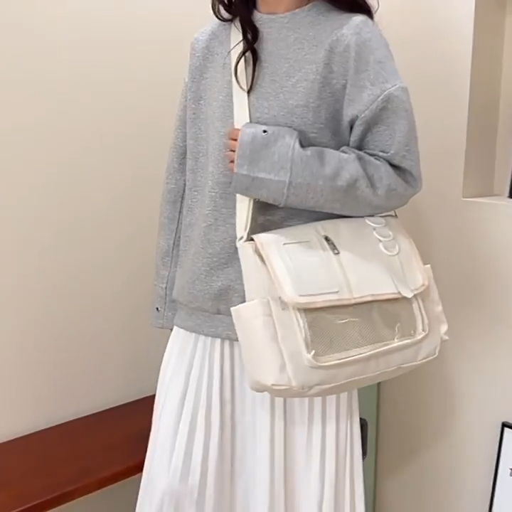 Japanese Ins Teenage Girls DIY Messenger Bag Transparent Nylon Crossbody Bag Y2K JK Ita Bag ...