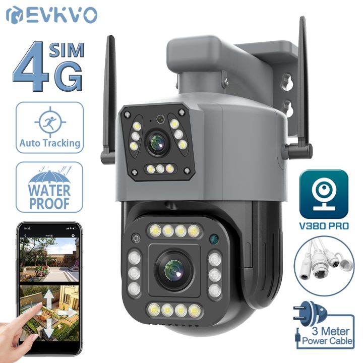EVKVO 8MP 4K Dual Lens 4G SIM Card Wifi IP Camera Dual Screen PTZ ...