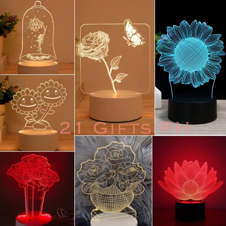 FLOWERS Acrylic LED Lamp Rose Sunflower Succulent Plants Plantita Roses ...