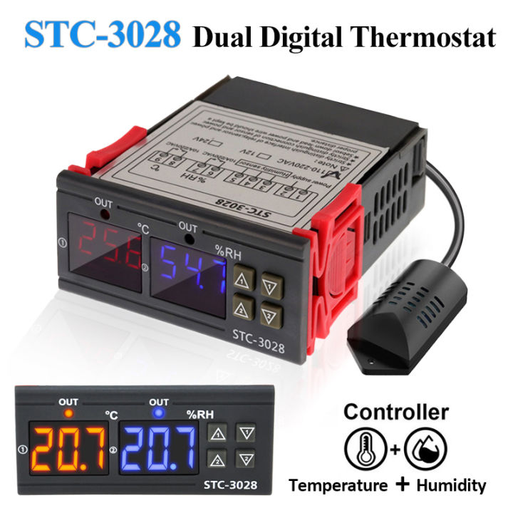 STC-3028 Dual Digital Thermostat Temperature Humidity Control AC 220V DC 12V 24V Thermometer ...