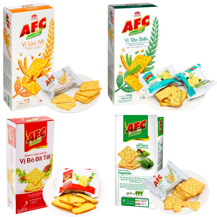 Bánh AFC mặn 172gr vị tảo biển bò bít tết lúa mì rau củ gà sả tắc ...