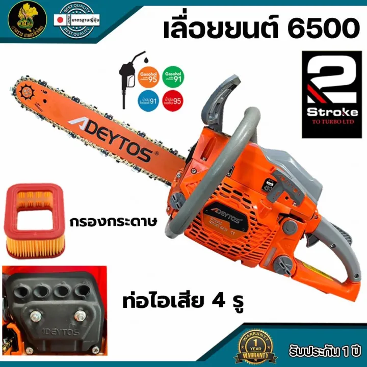 เลื่อยยนต์ ADEYTOS รุ่น DT 6500 10เเรงม้า ท่อไอเสีย 4 ท่อ ลูกสูบไฮสปีด 2 แหวน ฟรี บาร์ยาวขนาด 16 ...