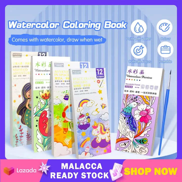 Kids Coloring Drawing Book Portable Watercolor Painting Book Paint With ...