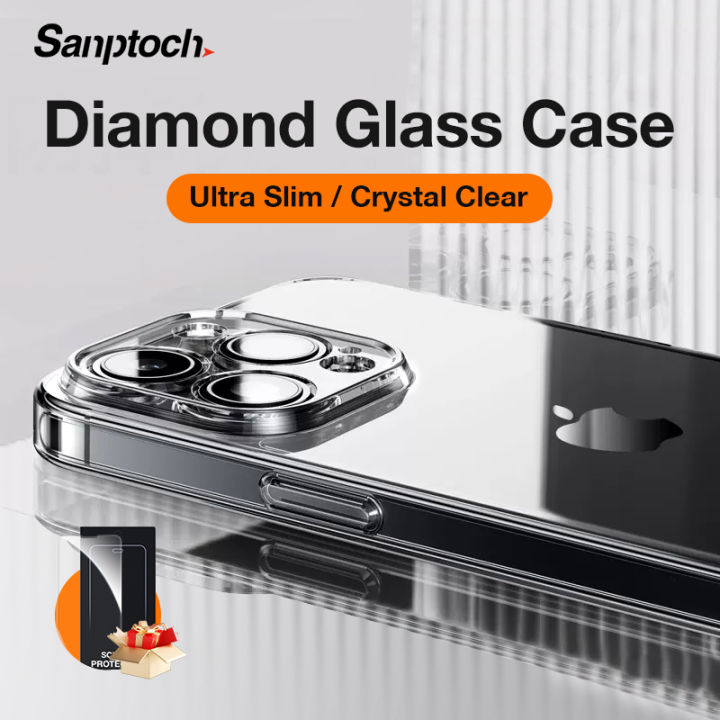 Sanptoch Diamond Glass Clear Phone Case For Iphone 15 14 13 12 11 Pro