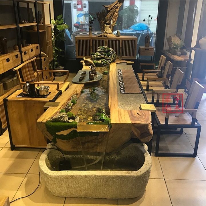Office New Chinese Style Water Tea Table and Chair Solid Wood Fish ...