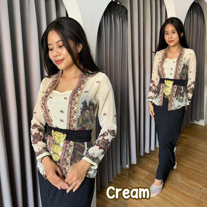 Kebaya jadi/kebaya sifon motif wayang | Lazada Indonesia