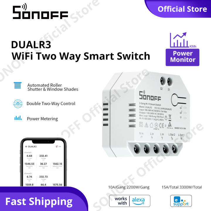 SONOFF DUALR3 WiFi Switch 2 Gang Power Monitoring Switch Smart Relay ...