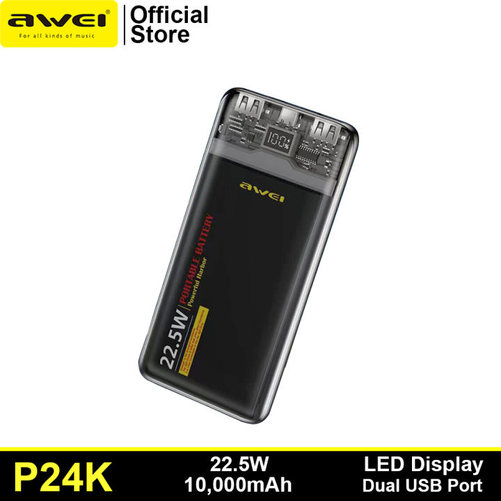 Awei P24K 10000mAh Portable Power Bank 22.5W LED Display Fast Charge ...