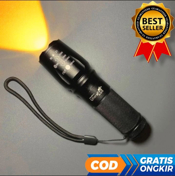 Senter Swat LED Cree Cahaya Kuning SUPER TERANG JARAK JAUH ZOOM IN ZOOM ...