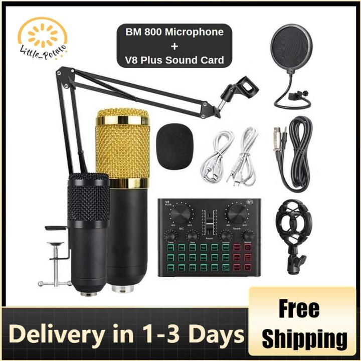 V8 Sound Card full set with BM-800 Microphone Condenser Recording Mic Kit Set Sing Vocal Audio ...