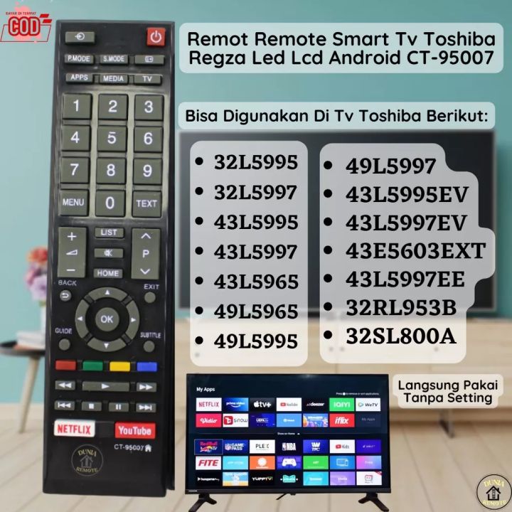 REMOTE SMART TV TOSHIBA REGZA ANDROID TV LCD LED CT-95007 | Lazada ...
