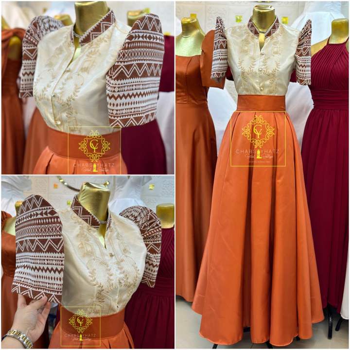 Modern Filipiniana Rust Ethnic Sleeve | Lazada PH