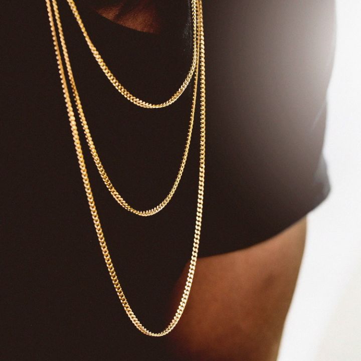 Hip Hop Titanium Steel Cuban Chain Necklace Non-Tarnish Fake Gold ...