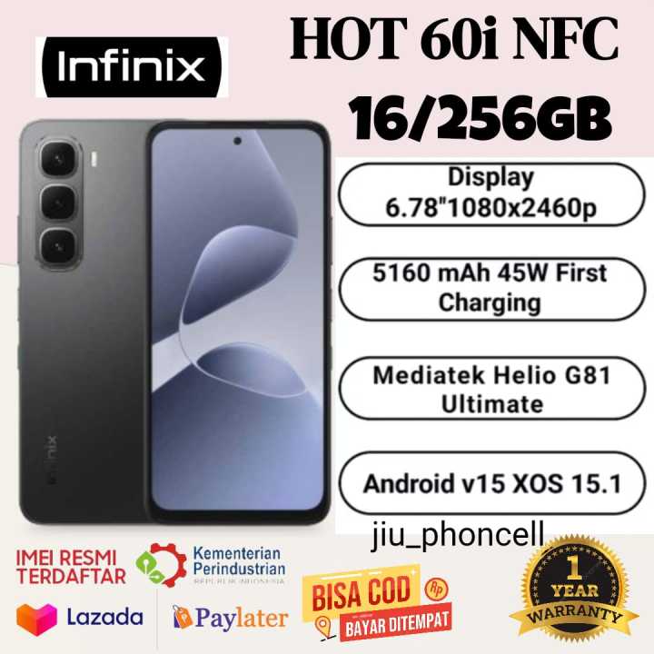 infinix Hot 60i NFC Ram 16+256 GB helio G81 (pengganti 50i) 45w fast ...
