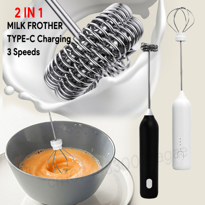HOT Electric Milk Frother + Egg Beater Wireless Type-C Charging 3 ...