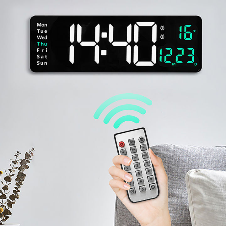 Large Digital Wall Clock Remote Control Temp Date Week Display Power ...