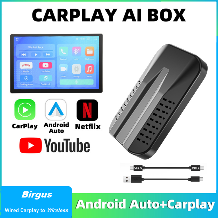 Birgus สายอะแดปเตอร์ CarPlay กับ CarPlay ไร้สาย5-in-1ในรถมัลติมีเดียอะแดปเตอร์กับ Netflix ...