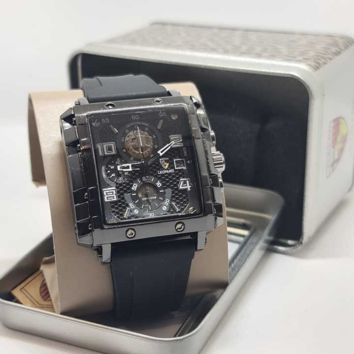 Jam Tangan pria Original Leopard tali rubber Tahan Air body stsinless ...
