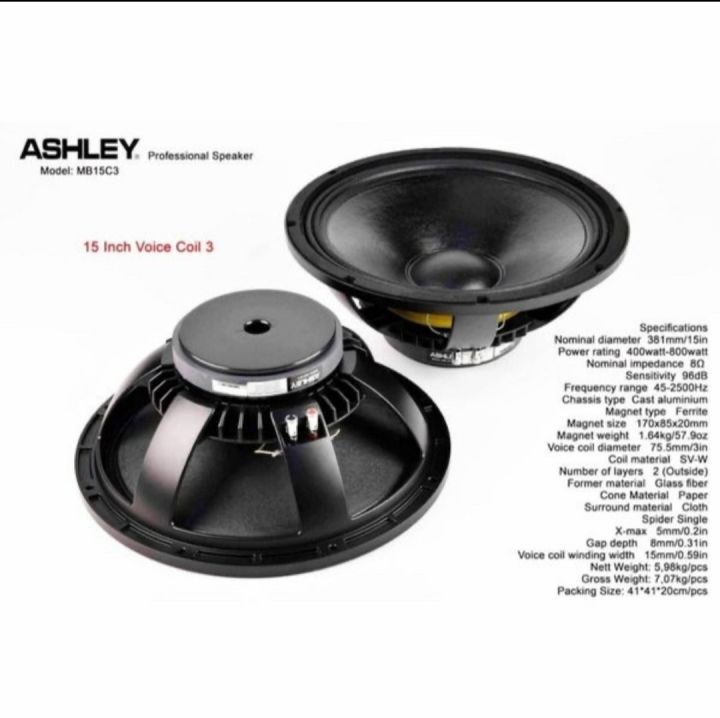 Speaker Component Ashley MB15C3 original woofer 15 inch mid low ...