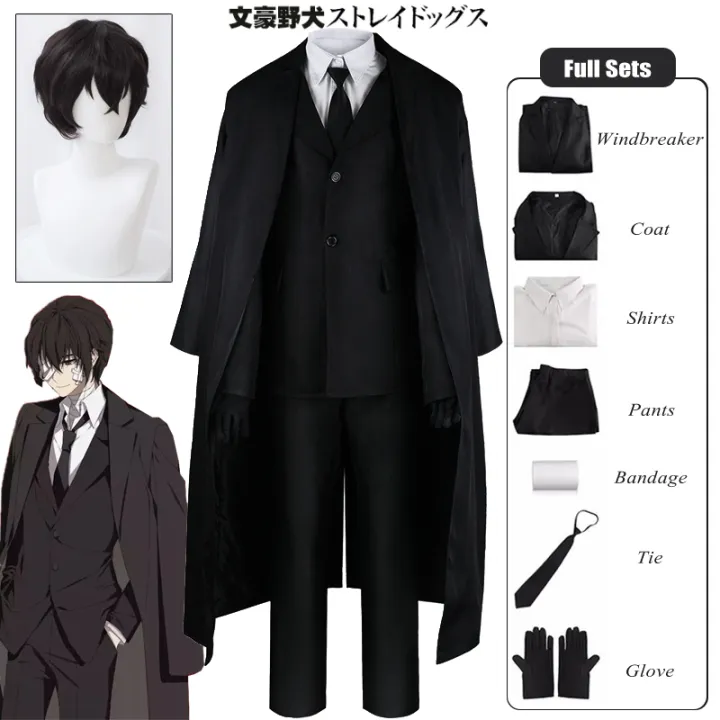 Anime Bungo Stray Cosplay Costume Osamu Dazai Black Suits Long Jacket ...