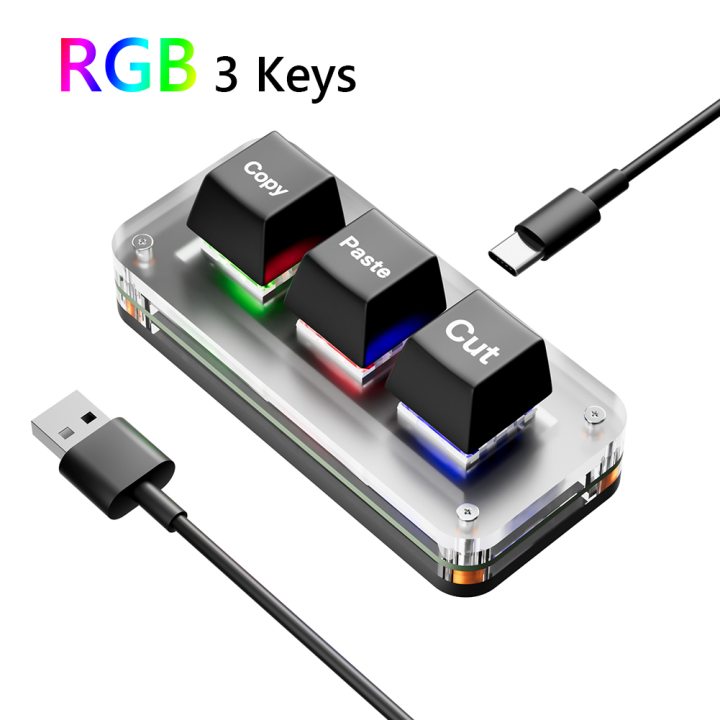 RGB Mini Cut Copy Paste Keyboard Hotswap 3-Key Ctrl X C V Shortcut One ...
