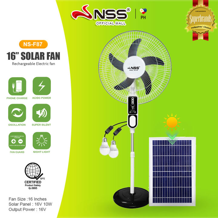 NSS 16 Inch Solar Fan With Solar Panel 16" Solar Electric Fan With LED ...