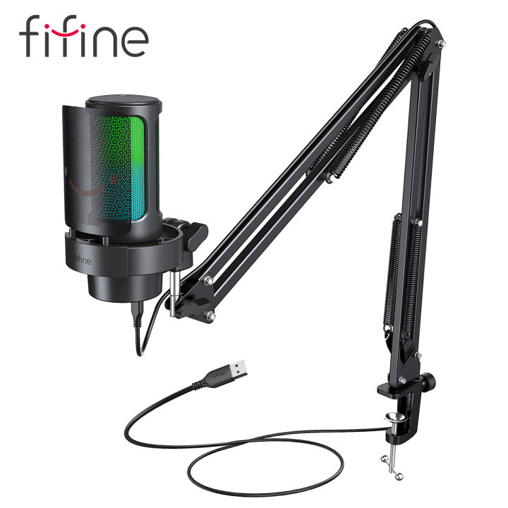 FIFINE USB Microphone Kit with Boom Arm and Pop Filter for Recording ...