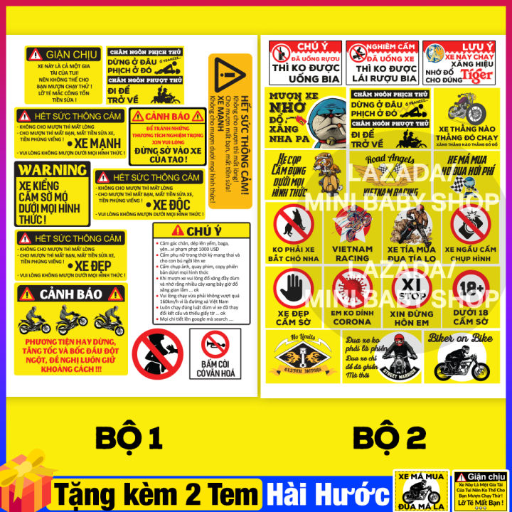 Combo Tem Dán Xe Cảnh Báo Hài Hước Tem Logo Team Xe Máy Decal Xe Máy ...