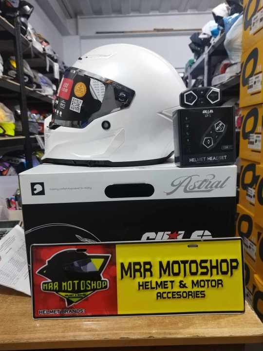gille astral plain white fullface helmet with free intercom | Lazada PH