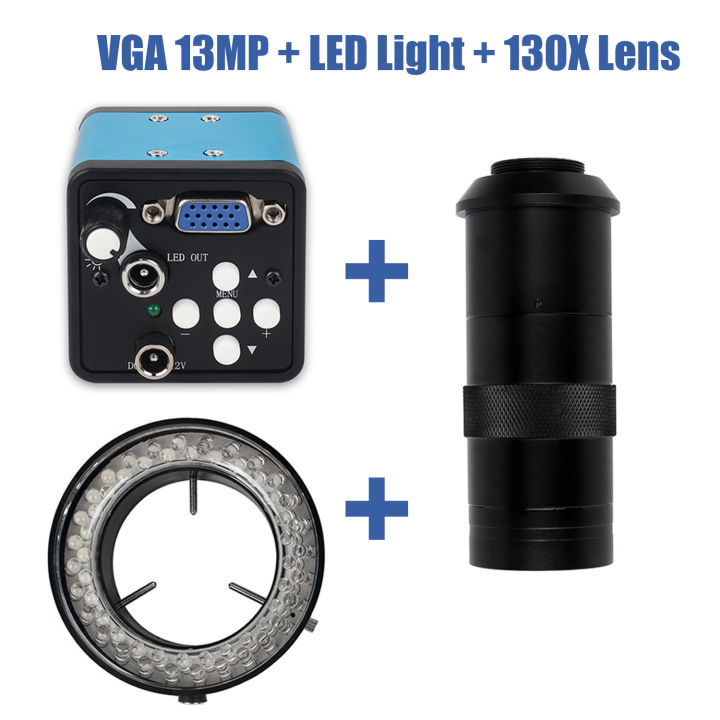 13MP VGA Video Microscope Camera 1080P + Zoom 1-130X C-mount Lens ...