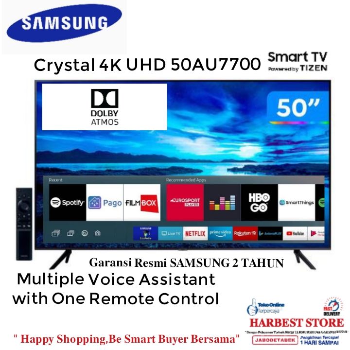 TERMURAH! SAMSUNG CRYSTAL 4K UHD SMART TV 50 INCH GOOGLE VOICE TIZEN OS 50AU7700 - DOLBY DIGITAL ...