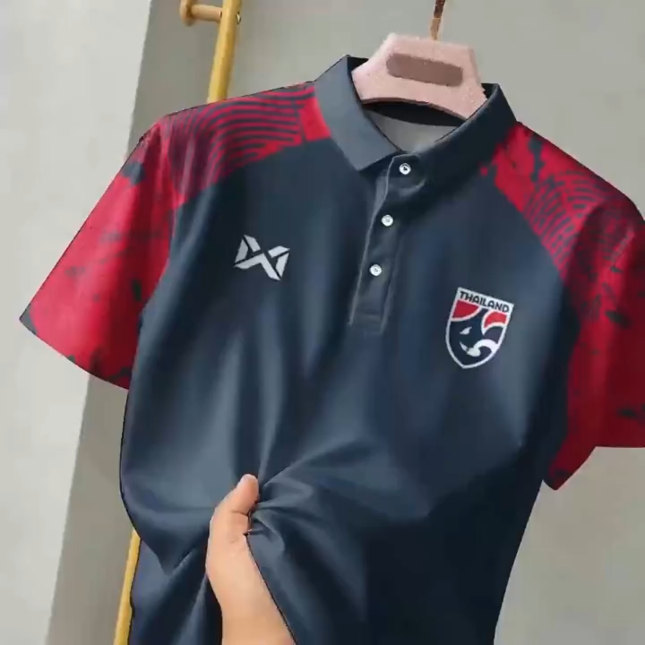 เสื้อโปโลชาย 3D Sublimation Printed กล้องโลโก้ทีมฟุตบอลไทย รูปแบบ ...